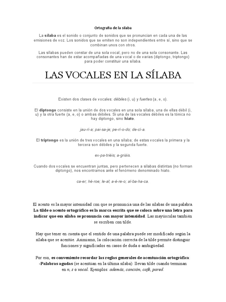 Ortografía y acentuación de sílabas | PDF | Sílaba | Idiomas