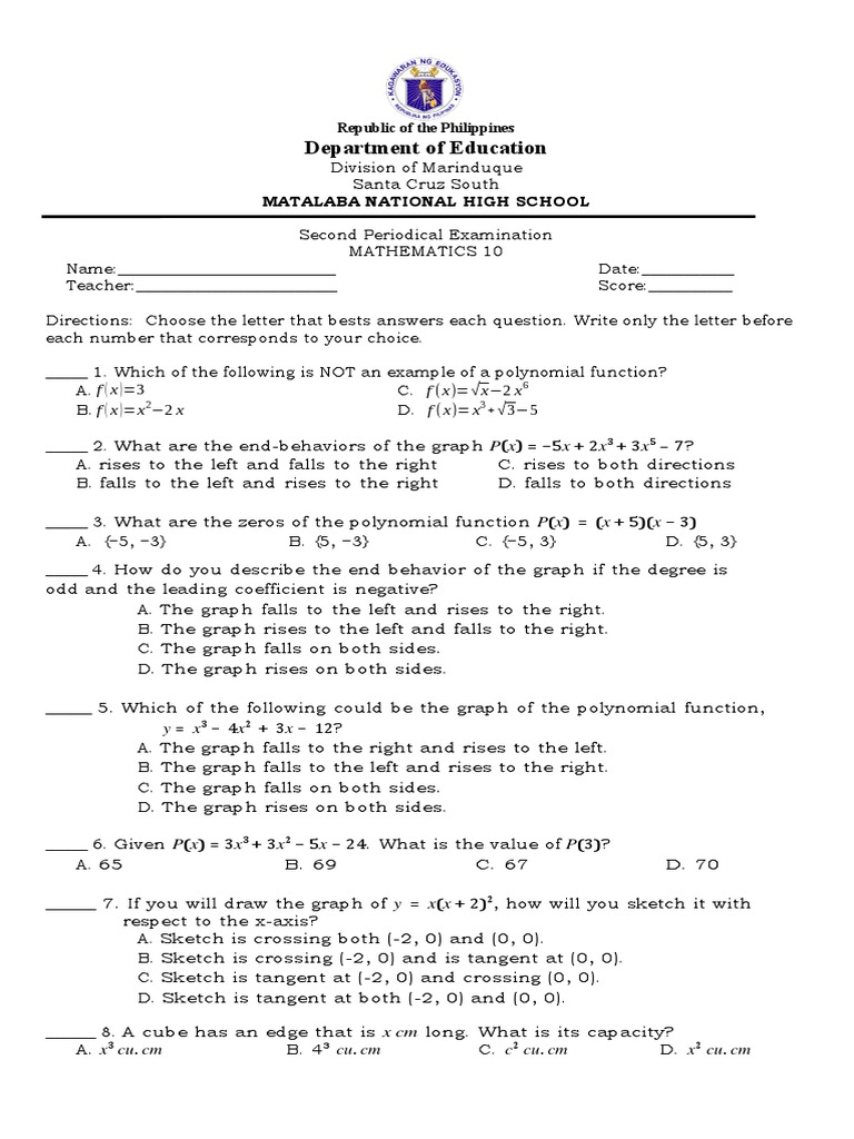 Math 10 2nd Quarter Exam 2025 | PDF | Angle | Circle