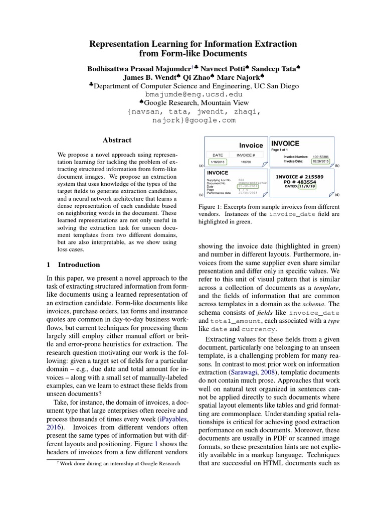 Representation Learning For Information Extraction From Form-Like Documents | PDF | Optical ...