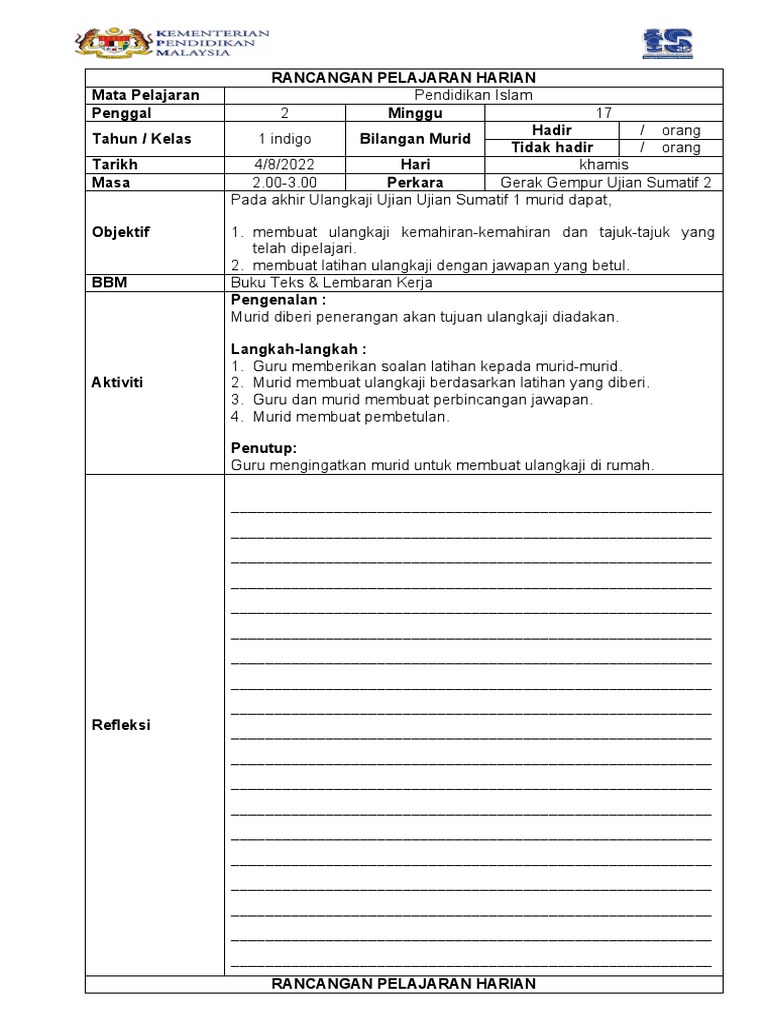 RPH Ulangkaji & Ujian Sumatif 2 | PDF