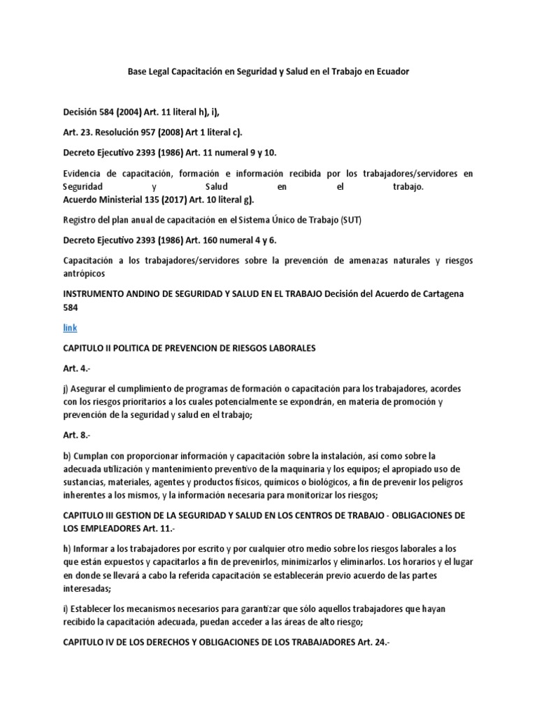 Base Legal Capacitación en Seguridad y Salud en El Trabajo en Ecuador ...