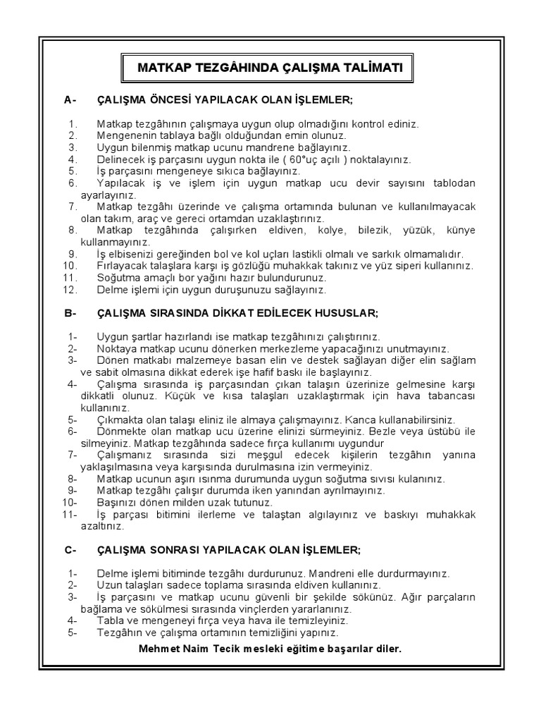 Matkap Tezgahi Calisma Talimati | PDF