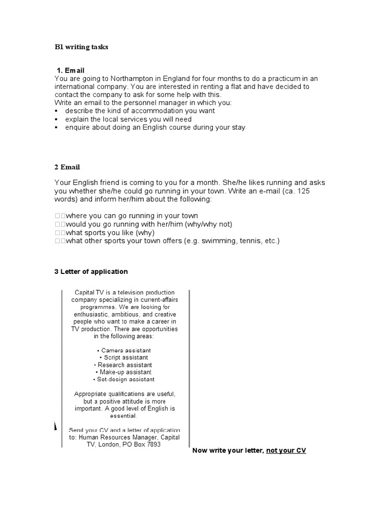 B1 Writing Tasks | PDF
