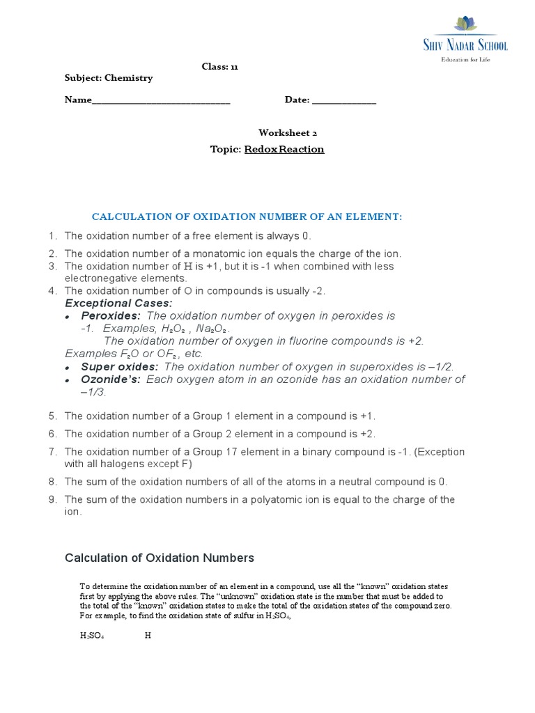 Rules For Oxidation State | PDF | Redox | Chemical Compounds