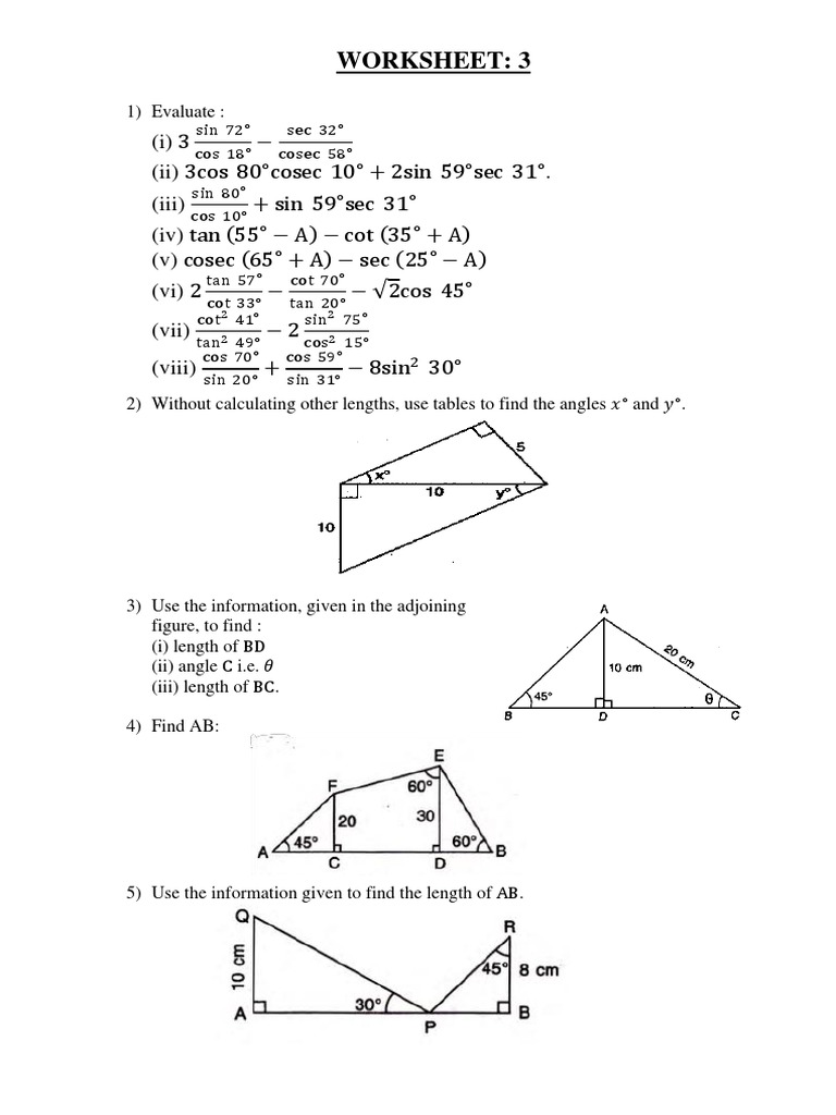 Worksheet: 3 | PDF | Trigonometry | Kite
