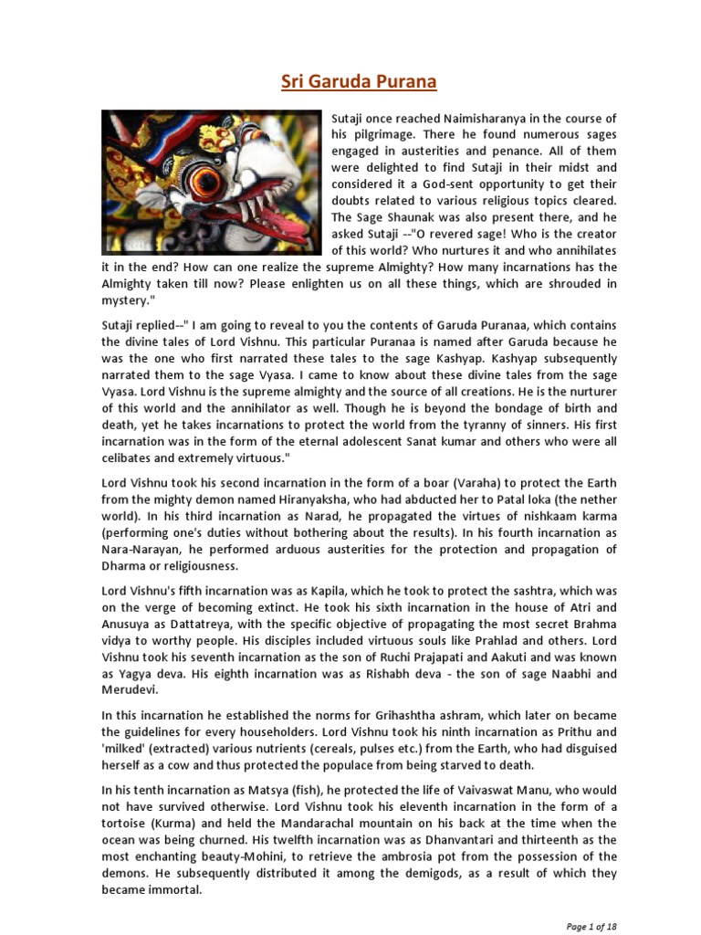 Sri Garuda Purana | PDF | Hindu Mythology | Hindu Literature