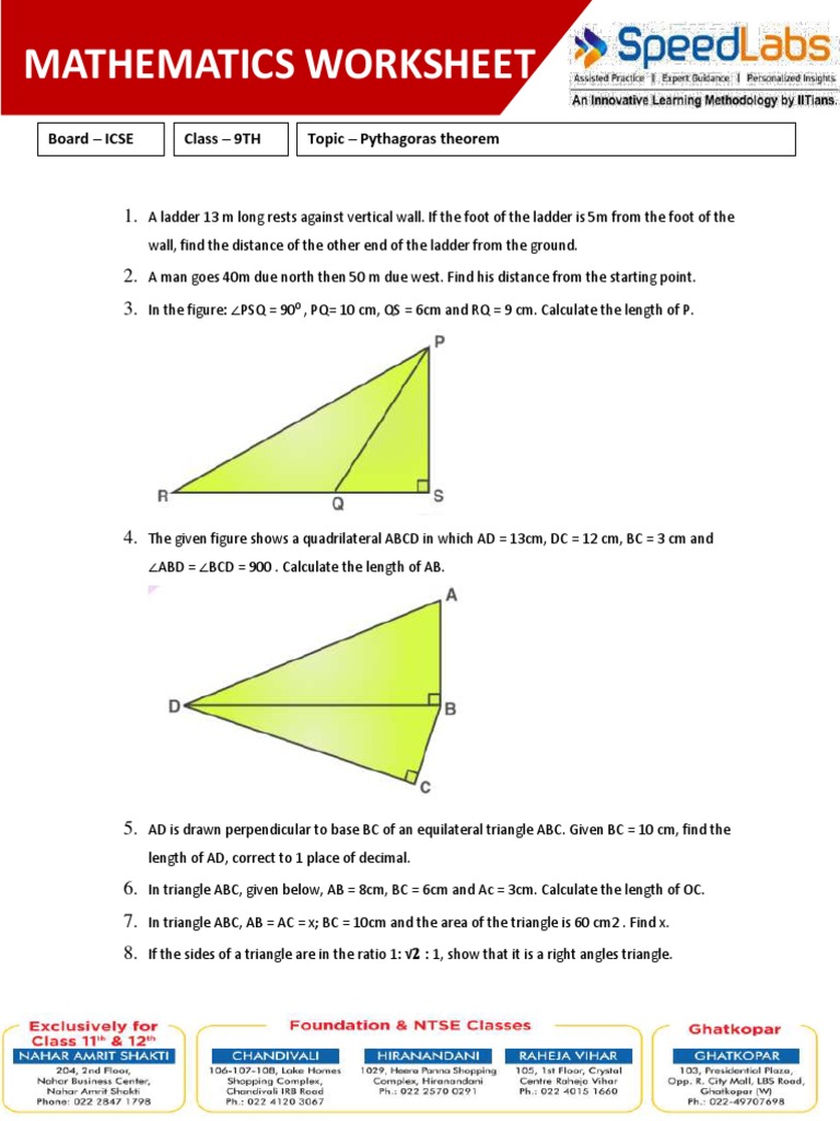 Pythagoras - Theorem and Similar Shapes - Important Qs - 13.icse09m ...