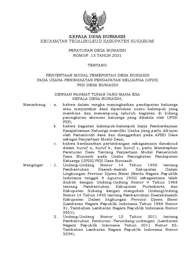 Perdes Tentang Up2k PKK | PDF