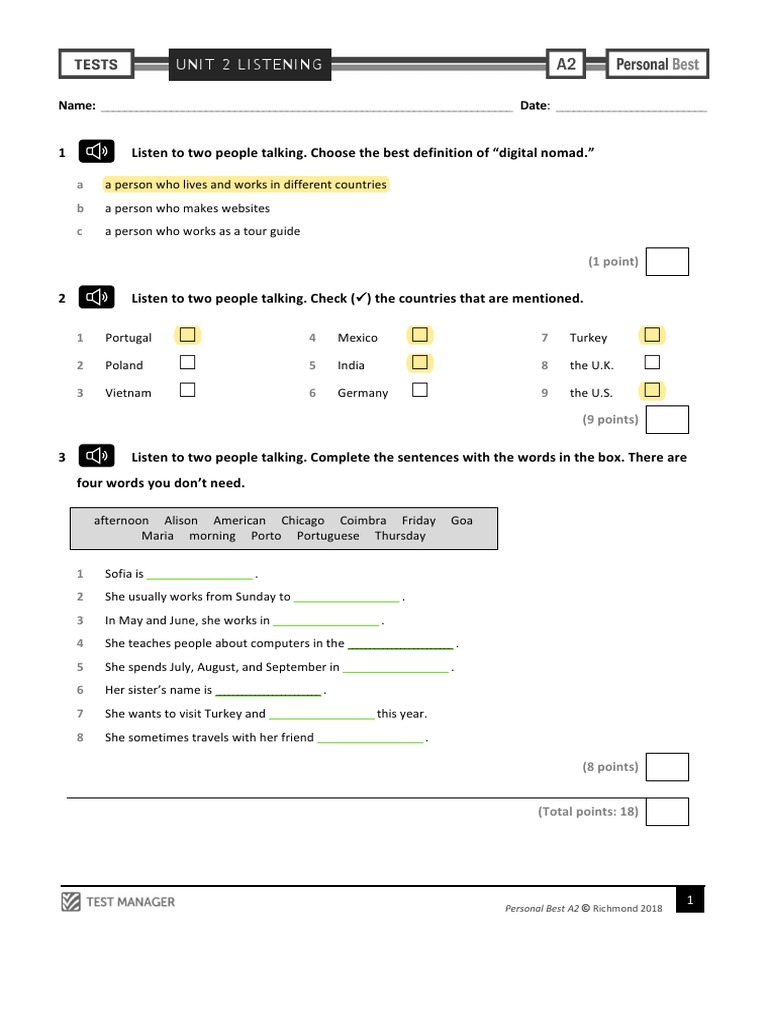 Personal Best A2 Listening Exercises | PDF