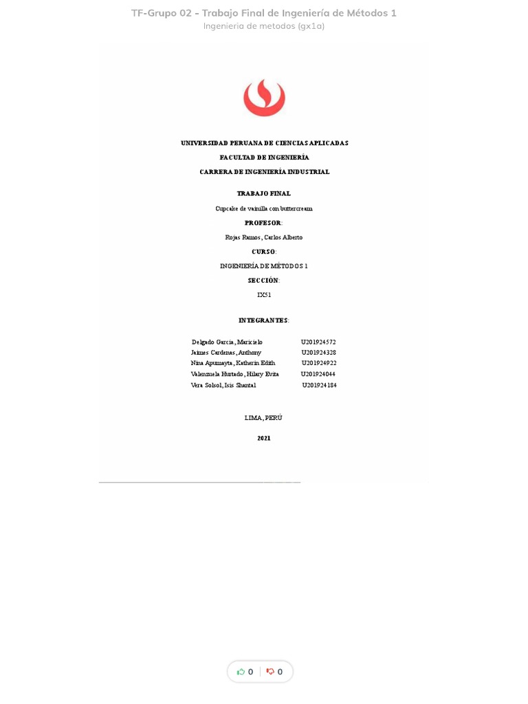 TF Grupo 02 Trabajo Final de Ingenieria de Metodos 1 - Compress | PDF | Agua | Alimentos