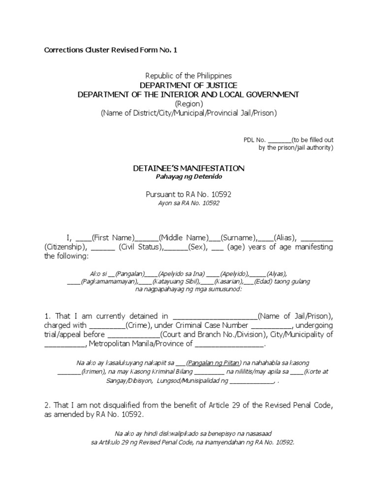 Revised GCTA Manual Forms | PDF | Prison | Detention (Imprisonment) Revised GCTA Manual Forms | PDF | Prison | Detention (Imprisonment)