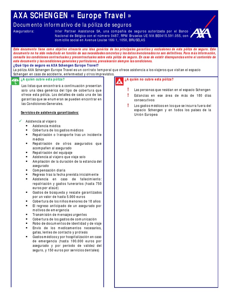 cg_axa_ipid_schengen_europe_travel_es | PDF | Seguro
