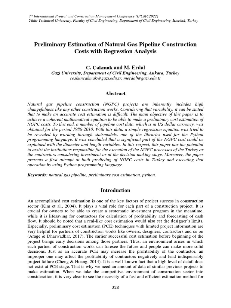 Preliminary Estimation of Natural Gas Pipeline Construction Costs With Regression Analysis | PDF ...