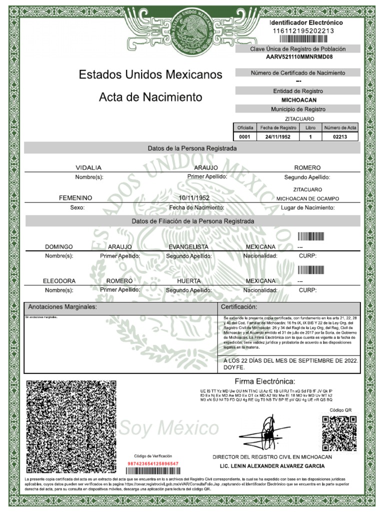 Acta de Nacimiento | PDF