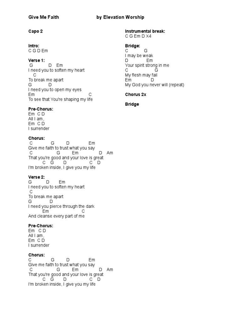 Give Me Faith Elevation Worship Pdf