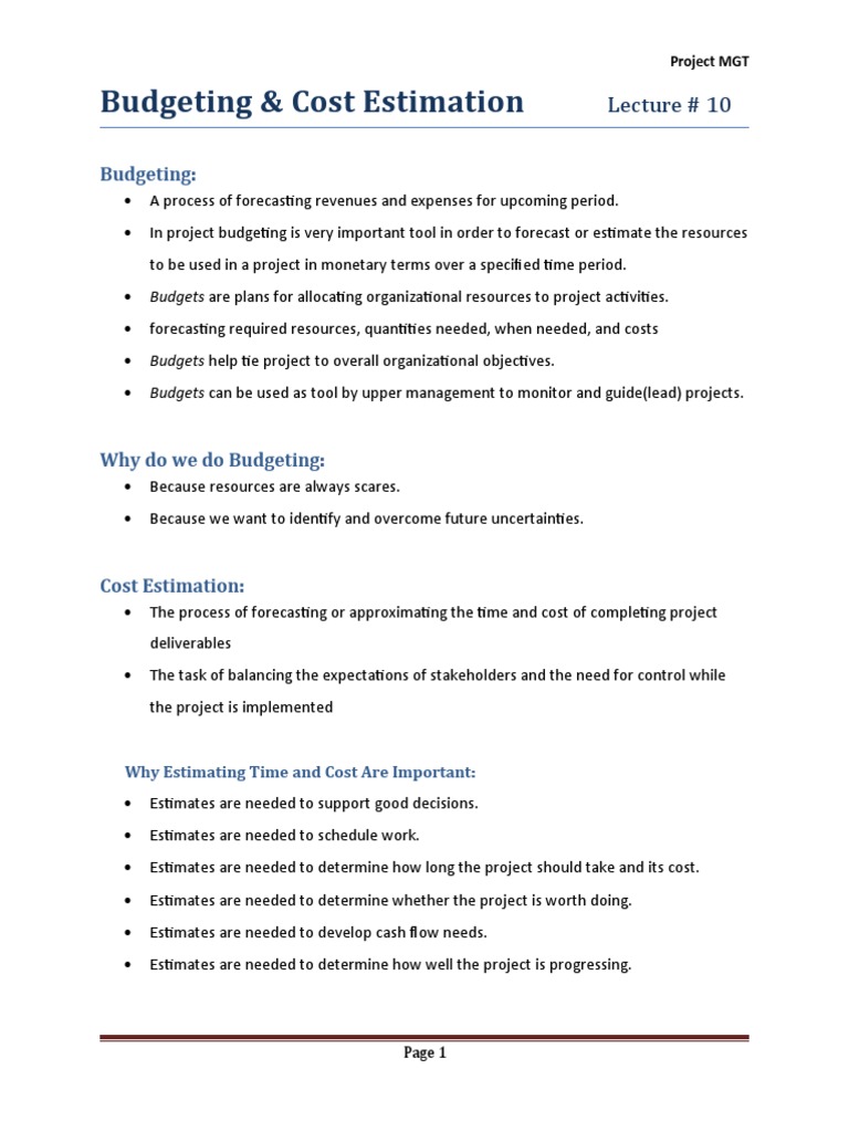 Project Management Notes | PDF | Top Down And Bottom Up Design | Budget