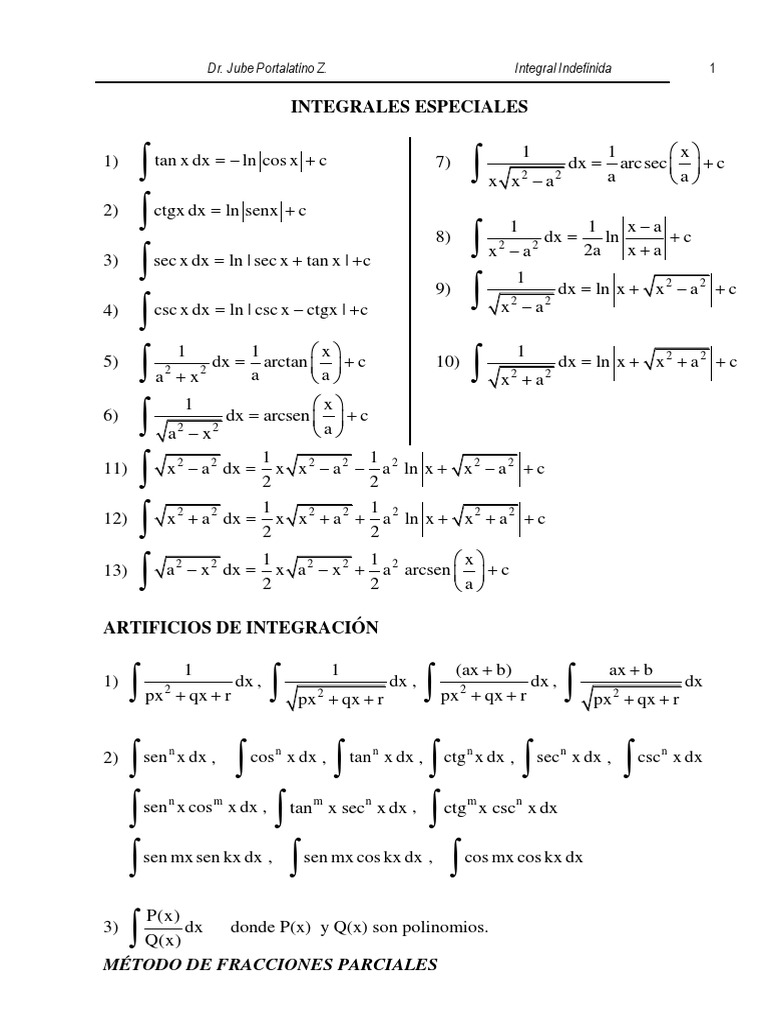 Formulario de Técnicas o Artificios de Integración 2023 | PDF | Aritmética | Matemática Elemental