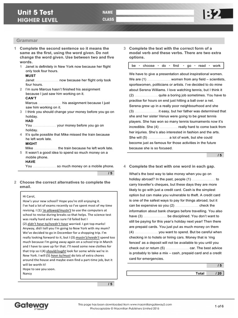 B2 UNIT 5 Test Higher | PDF