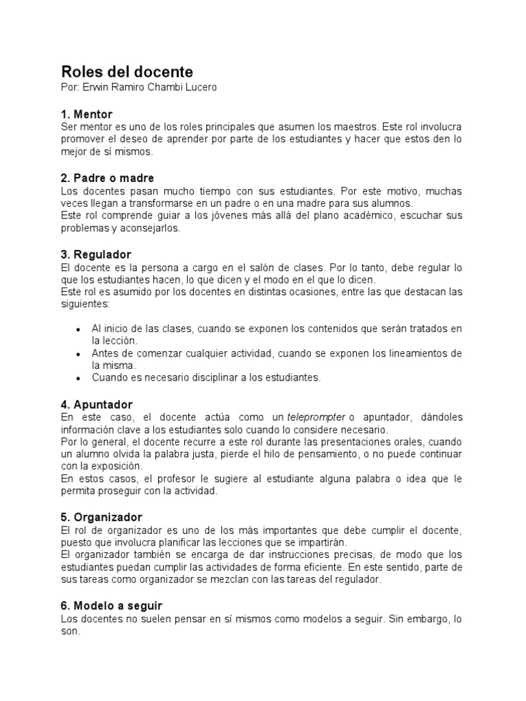 Roles Del Docente | PDF | Maestros | Plan de estudios