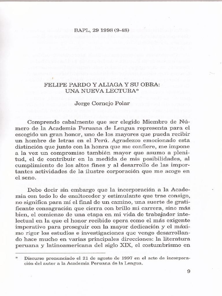 Una Nueva Lectura de Felipe Pardo y Aliaga | PDF