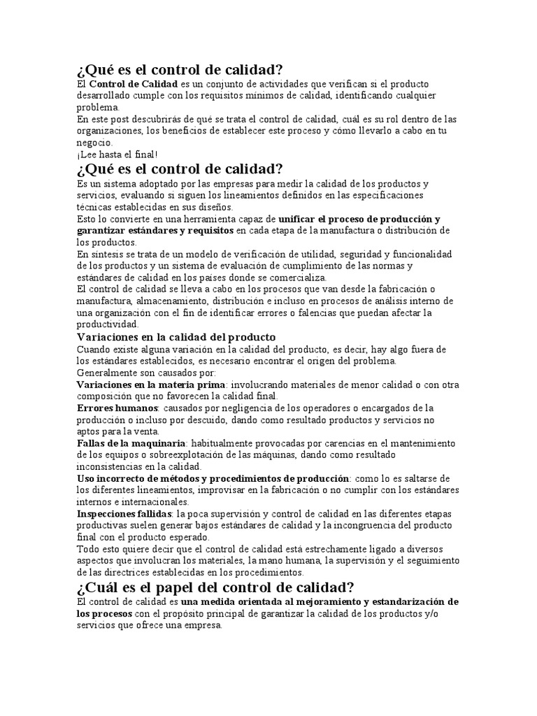 Qué Es El Control de Calidad | PDF | Calidad (comercial) | Business