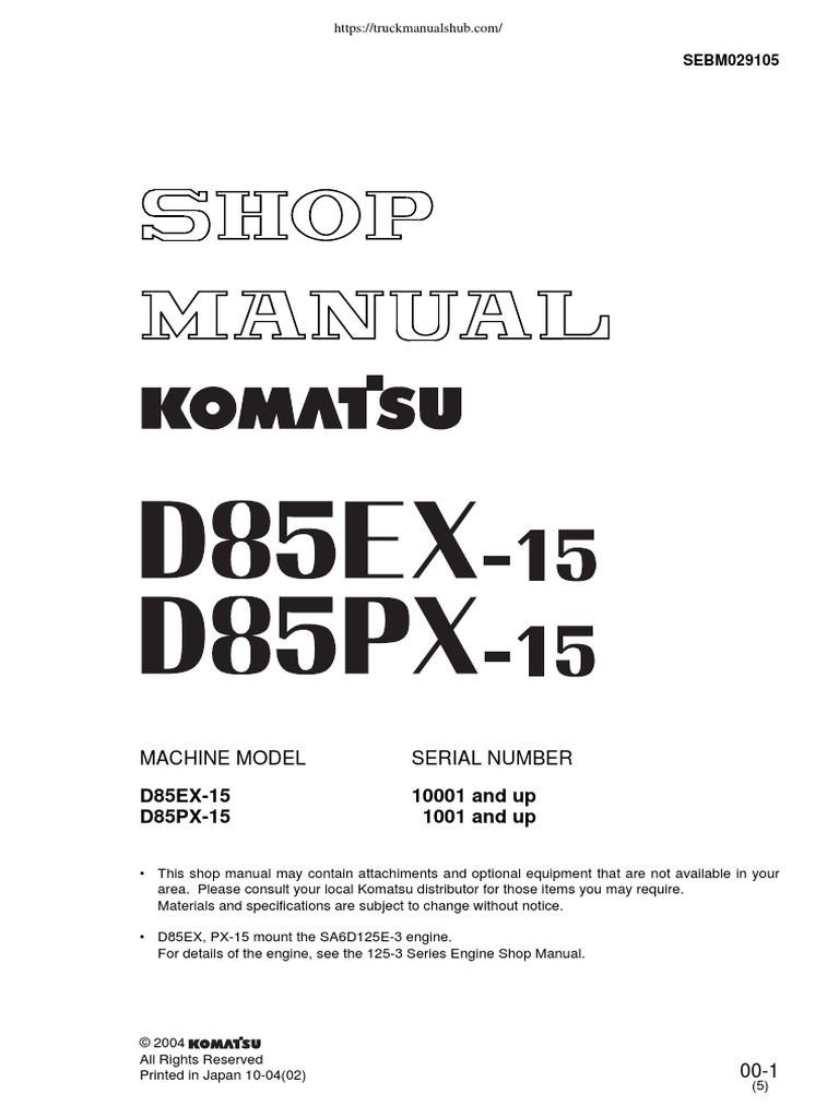 Komatsu D85EX-15 - D85PX-15 Shop Manual | PDF | Rope | Crane (Machine)