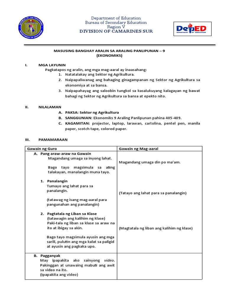 Lesson Plan - Sektor NG Agrikultura | PDF Lesson Plan - Sektor NG Agrikultura | PDF