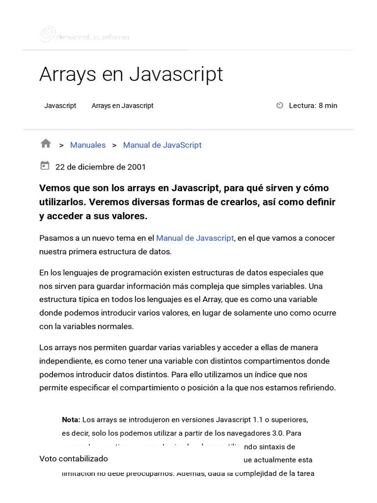Arrays en Javascript | Descargar gratis PDF | Script Java | Lenguaje de ... Arrays en Javascript | Descargar gratis PDF | Script Java | Lenguaje de ...
