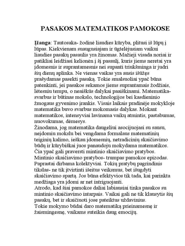 Pasakos Matematikos Pamokose | PDF