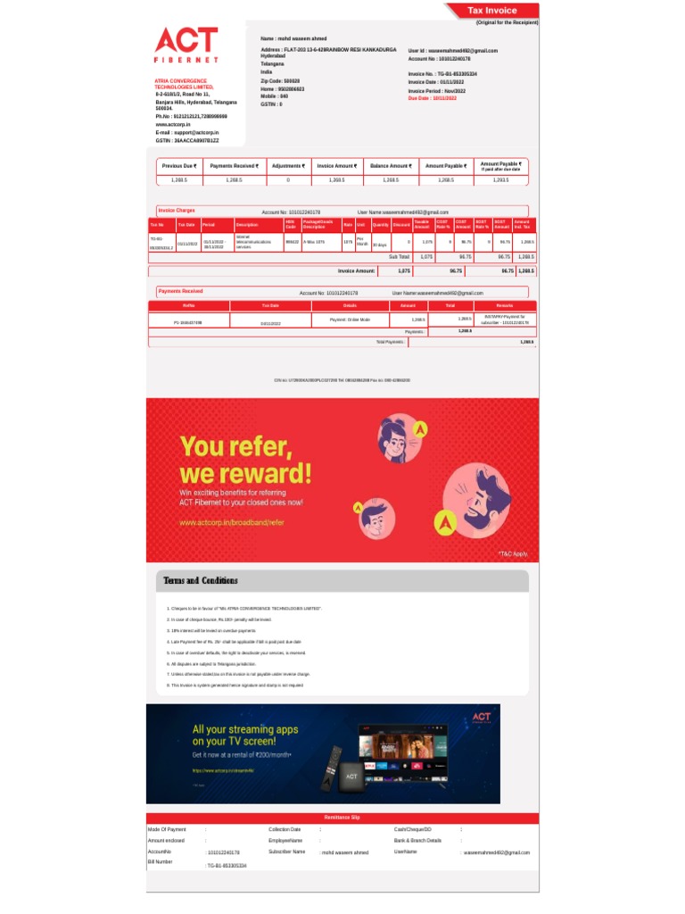 Inv TG B1 85335334 101012240178 Nov 2022 | PDF | Invoice | Payments