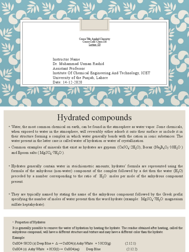 Lecture - 03 Hydrate Compounds | PDF | Methane | Water