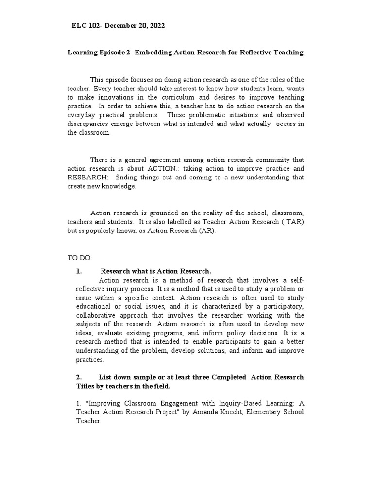 ELC102 - Episode 2 | PDF | Action Research | Teachers