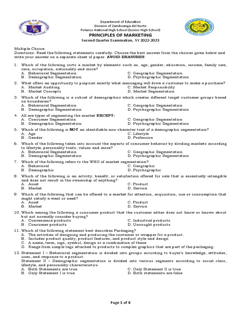 Grade 12 Principles of Marketing Exam 2 | PDF | Pricing | Monopoly