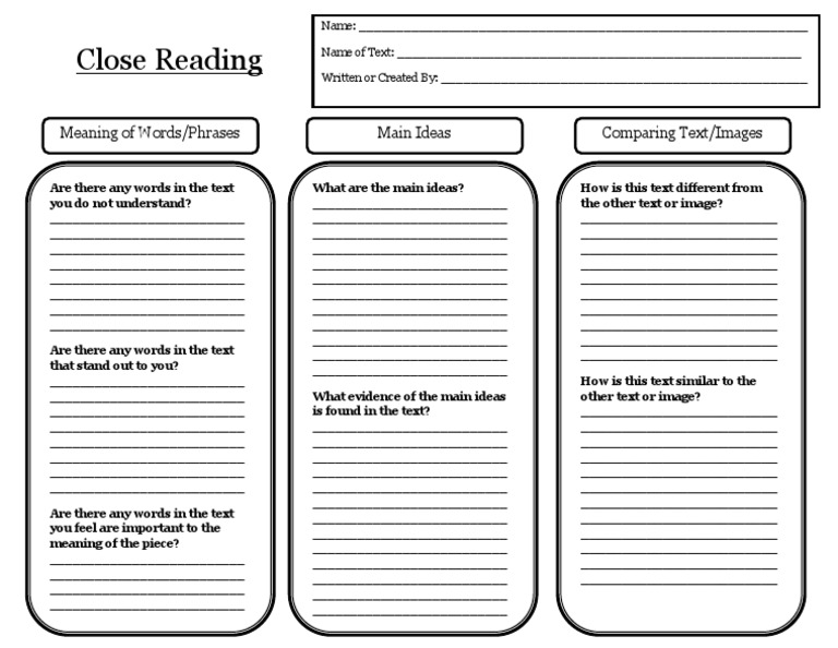 Close Reading Graphic Organizer | Download Free PDF | Writing | Human ...