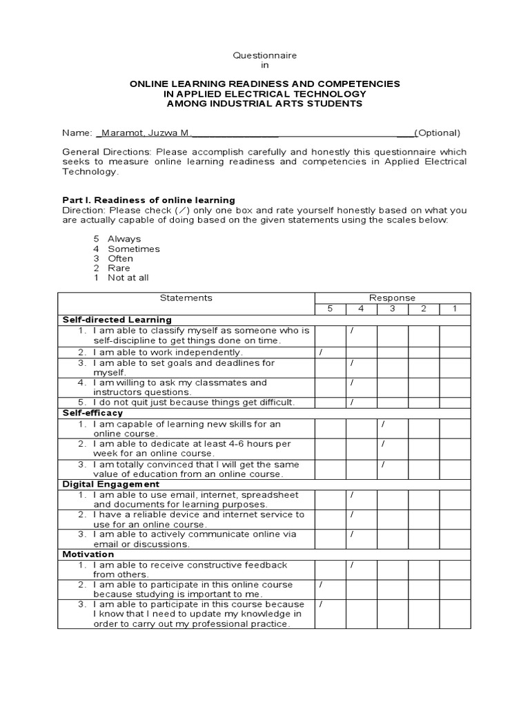 Online Learning Readiness Survey | PDF | Educational Technology ...