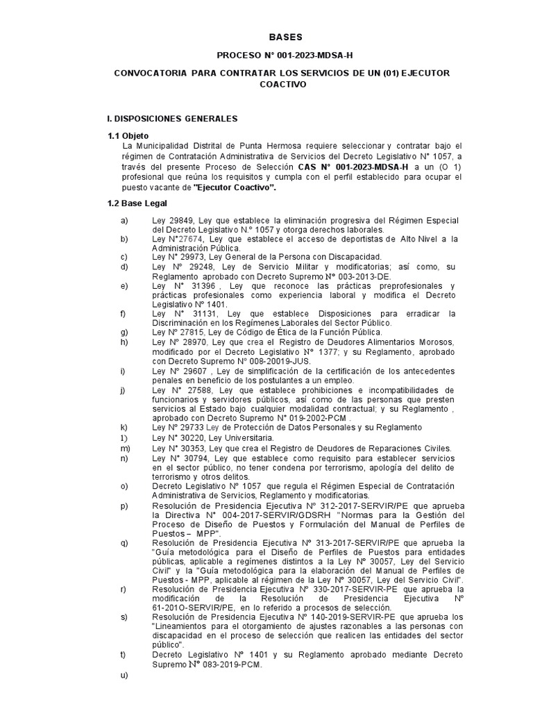 BASES PROCESO CAS N°001-2023-Mdsa | PDF | Regulación | Gestión de ... BASES PROCESO CAS N°001-2023-Mdsa | PDF | Regulación | Gestión de ...