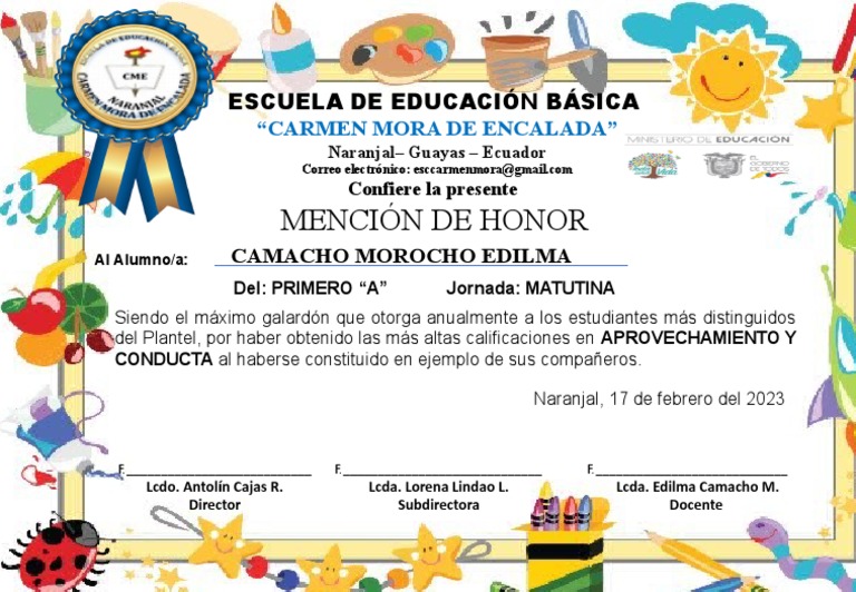 Diploma de Primero de Basica | PDF