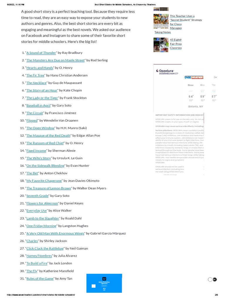 Best Short Stories For Middle Schoolers, As Chosen by Teachers | PDF