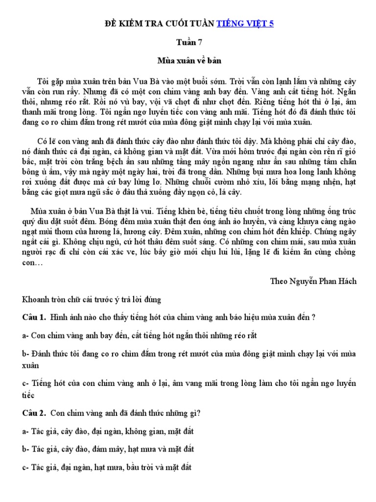 De KT Cuoi Tuan TV Lop 5 Tuan 7, 8, 9, 10 | PDF