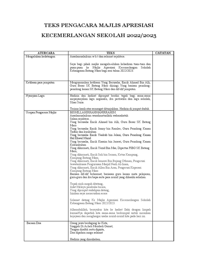 Teks Pengacara Majlis Apresiasi Kecemerlangan | PDF