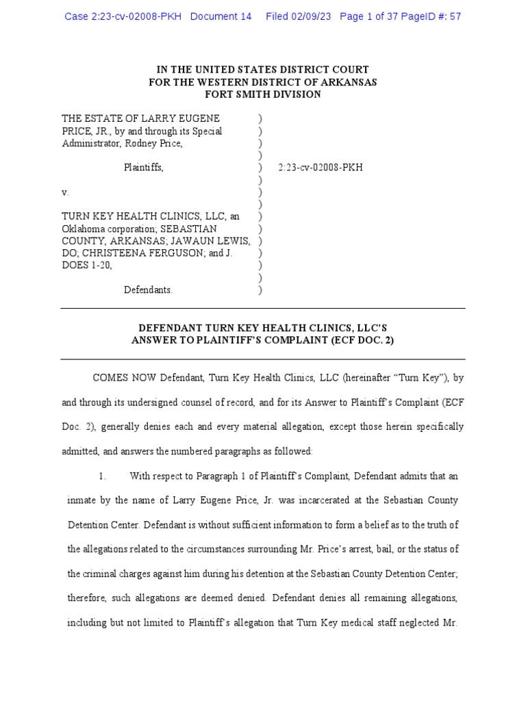 Turn Key Response in Death of Larry Eugene Price, Jr. | PDF ...