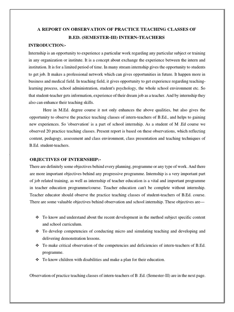 Observation Introduction | PDF | Teachers | Internship