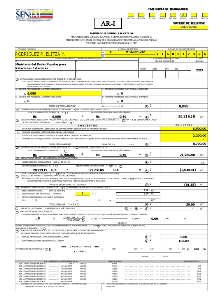 Formato Ari 2021 Elitza 2023 | PDF | Porcentaje | Economias