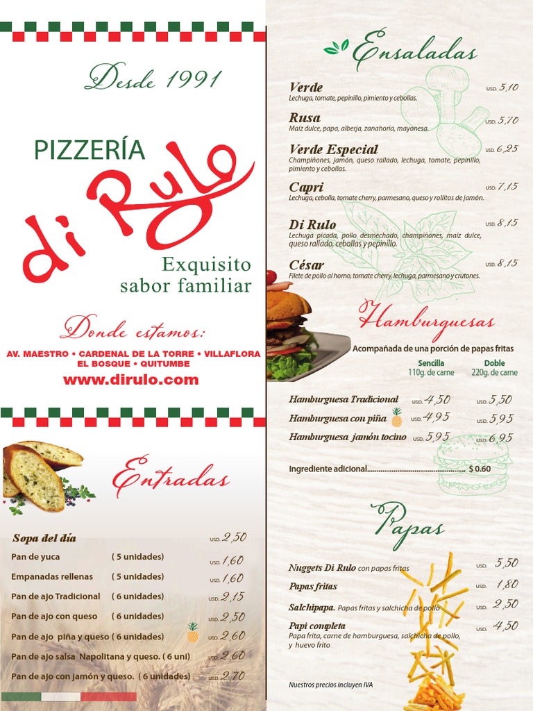 Menu Dirulo - PDF 2022 | Descargar gratis PDF | pesto | Cocina europea