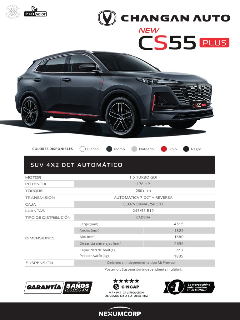 Changan Ficha Tecnica CS55 PLUS | PDF | Sistema de freno antibloqueo | Airbag