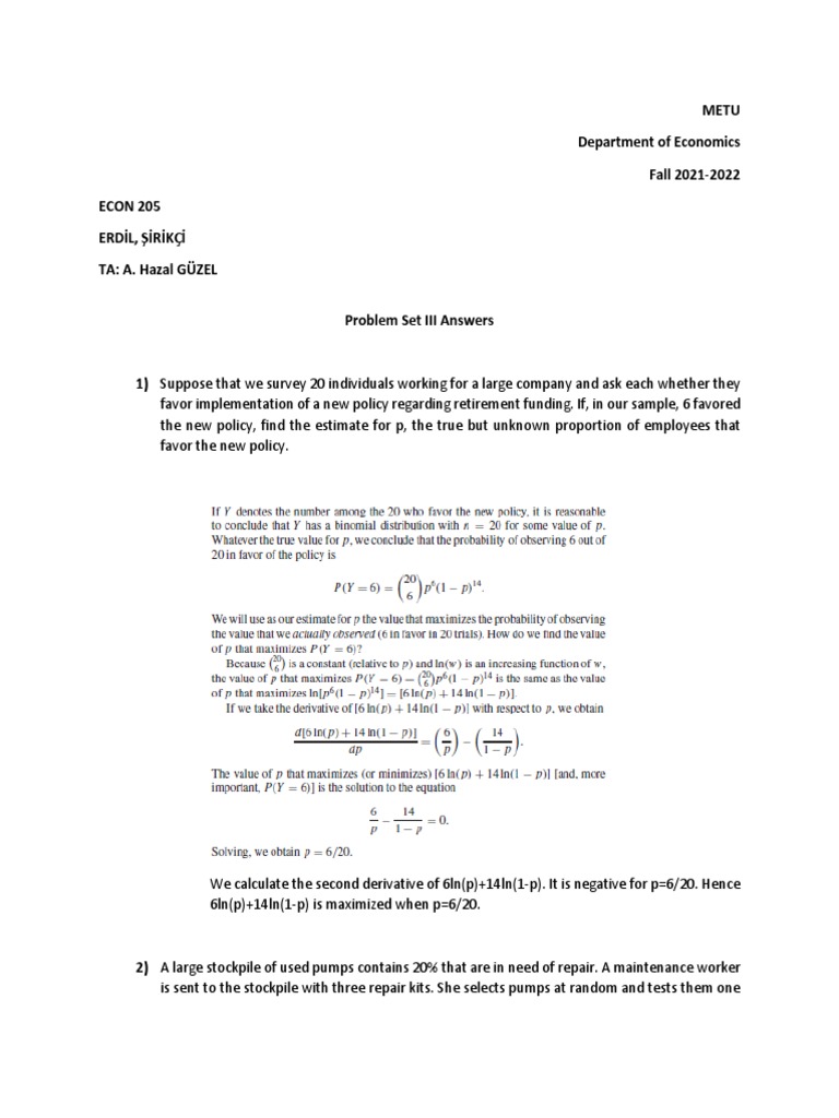 Econ 205 Ps 3 Answers | PDF | Probability Theory | Statistical Theory
