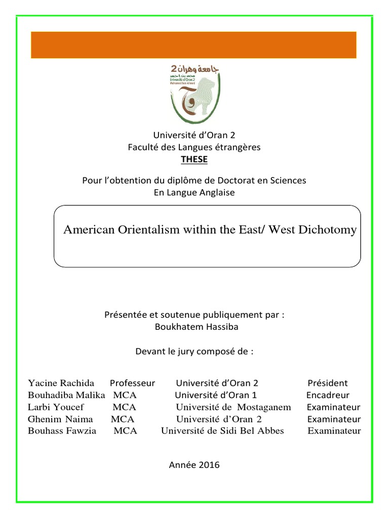 These Doctorat Boukhatem Hassiba | PDF | Orientalism (Book) | Orientalism
