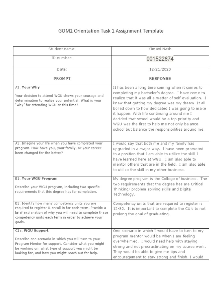 WGU Orientation Task Assignment Template | PDF | Lunch | Learning