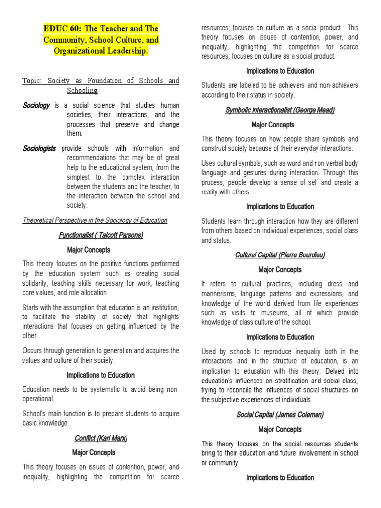 EDUC 60 Notes | PDF | Sociology | Teachers
