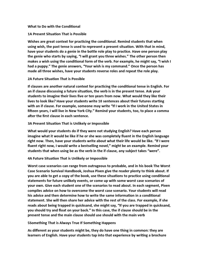 7 Fun Classroom Activities for Teaching Conditionals | PDF | Verb | Job ...